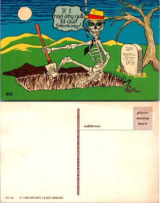 Skeleton Digging Grave Quit Smoking Cartoon Postcard | eBay