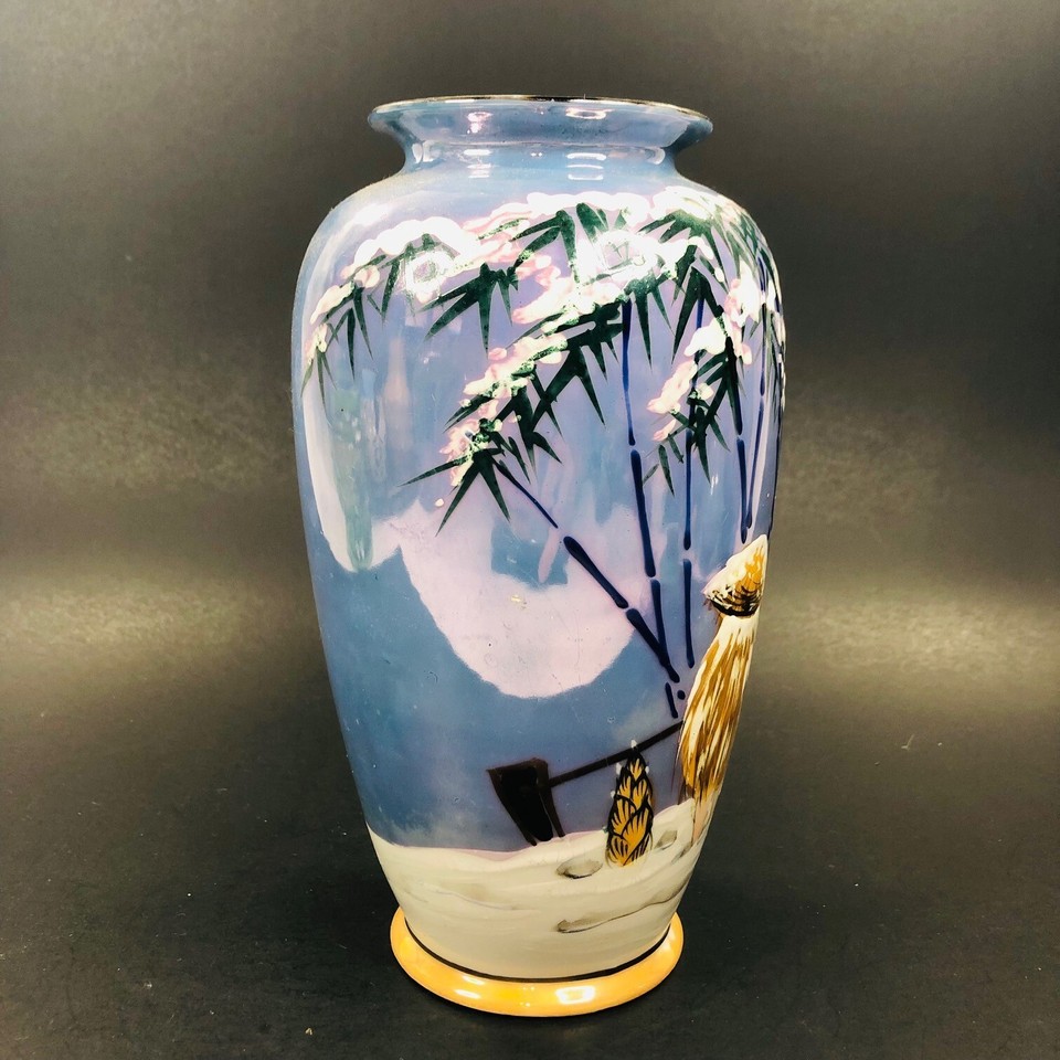 Vtg Japanese Vase Winter Figure Mino Traditional Straw Cape Hand ...