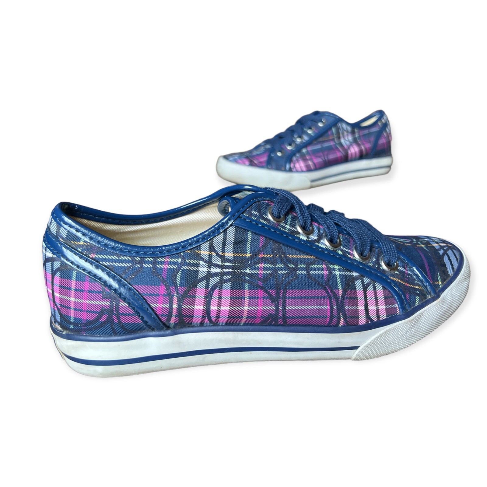 Coach Women’s Dee Blue Purple Plaid Print Low Top Sne… - Gem