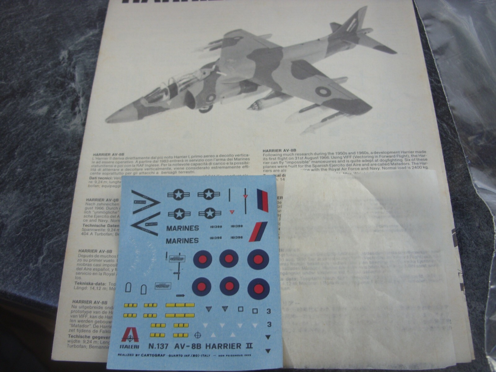 Vintage 1982 Italeri 1:72 USMC AV-8B Super Harrier Aircraft Model Kit Number 137 | eBay UK