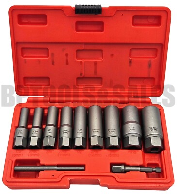 11pc 3/8" DR. Spiral Deep Bolt Nut Extractor Set Twist Socket Stud Nut ...