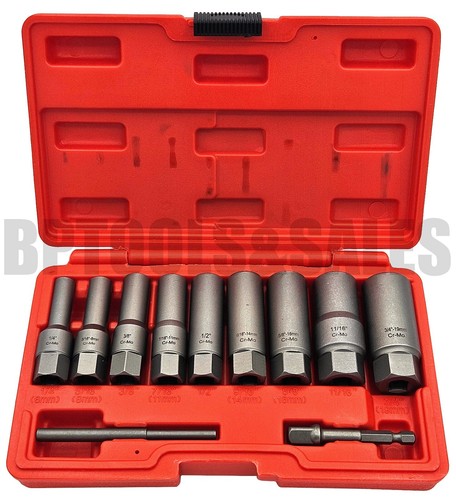 11pc 3/8" DR. Spiral Deep Bolt Lug Nut Extractor Set Twist Socket Stud ...