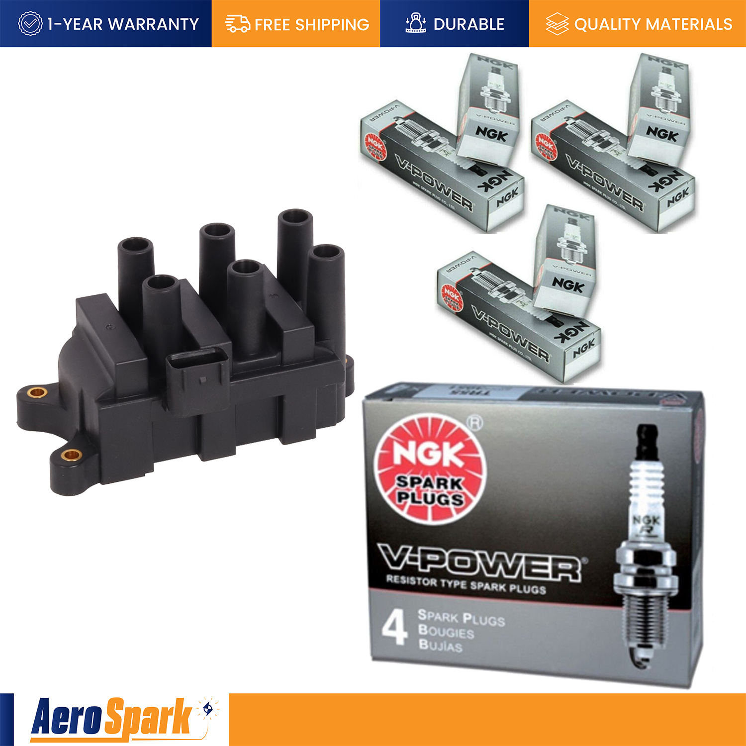 Ignition Coil & 6 NGK Spark Plugs for 2001-2006 Ford Taurus 3.0L V6 ...