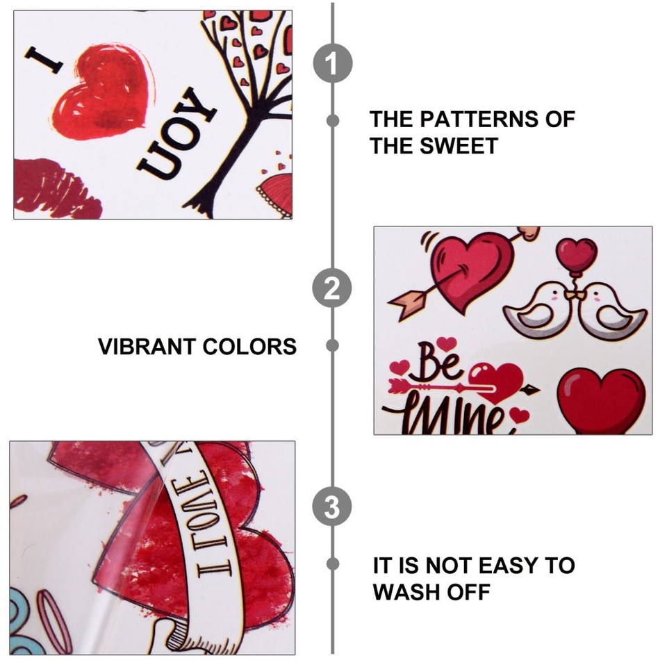 10 Sheets Valentine's Day Sticker Valentines Stickers Tattoos Temporary ...