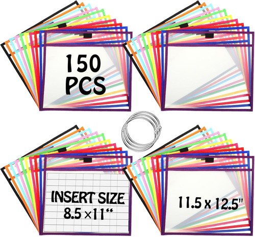 150 Pcs Dry Erase Pockets Reusable Job Tickets Holders Plastic Sleeves ...