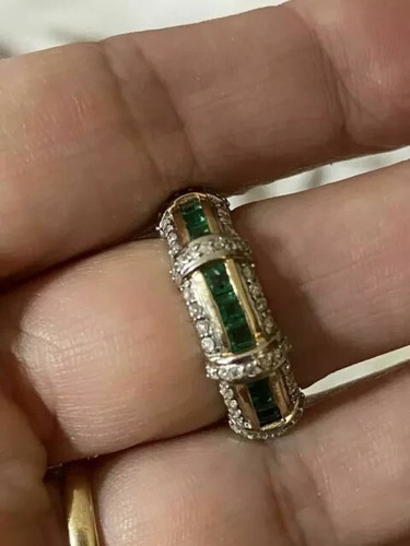 2Ct Princess Cut Lab-Created Emerald Engagement Ring 14K Two Tone Gold ...
