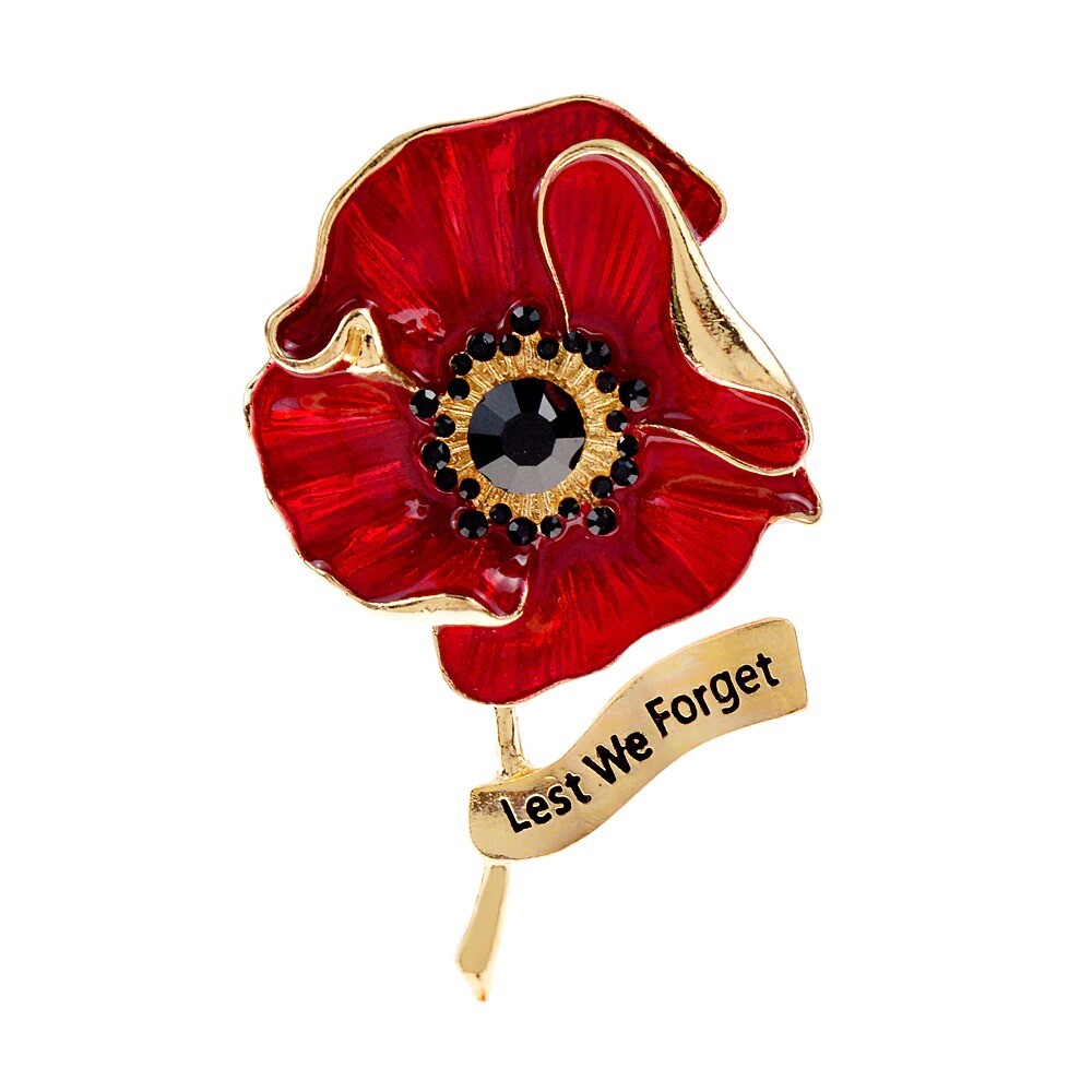 Enamel Red Poppies Brooch Pin Flower Jewelry Remembrance Day Lest We ...