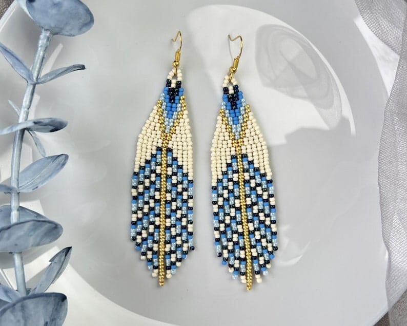 Tribal Earrings Native Large Boho American Seed Beads Handmade Earring ...