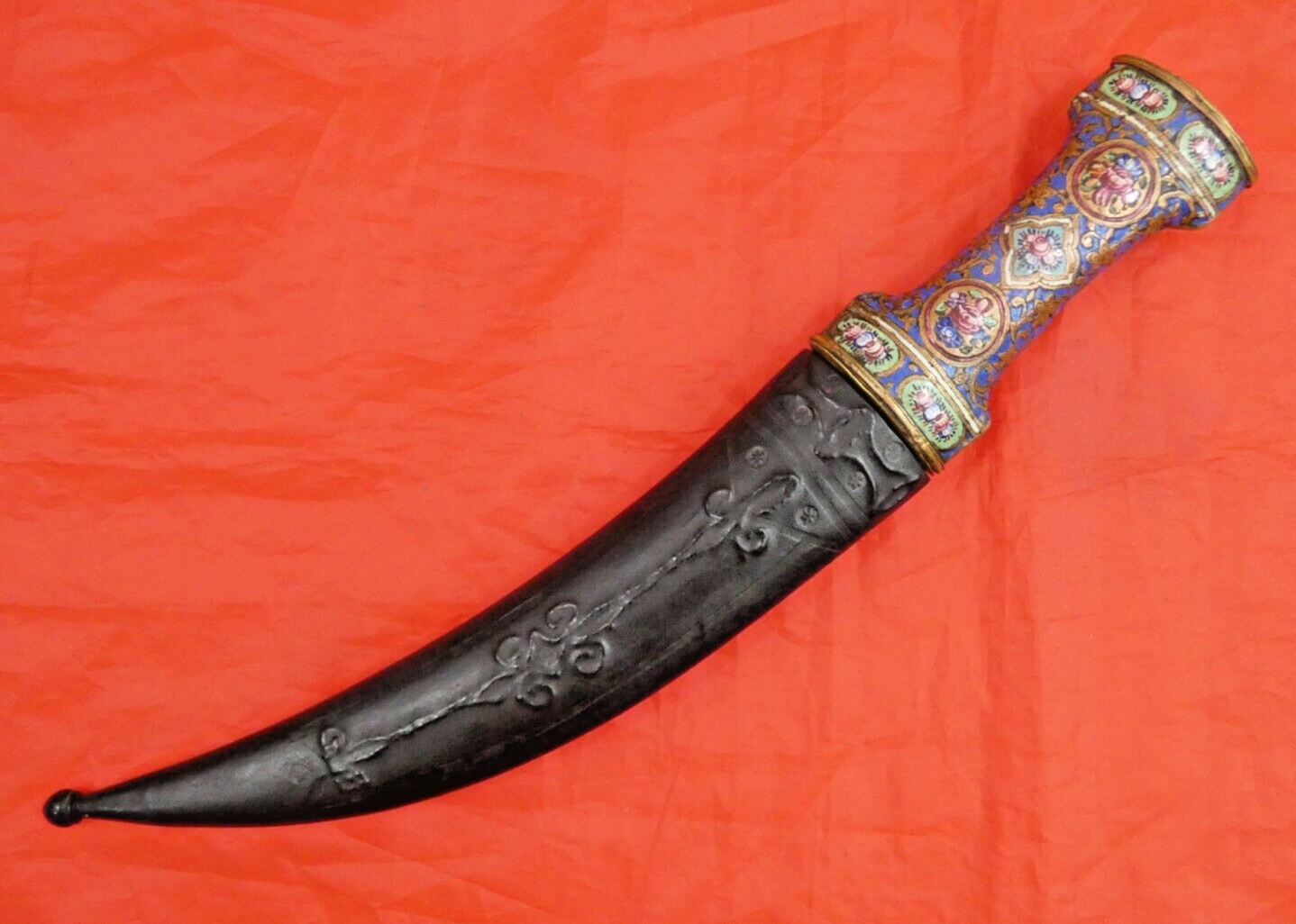 FINEST ANTIQUE PERSIAN ENAMEL KHANJAR DAGGER Damascus Wootz Steel SWORD ...