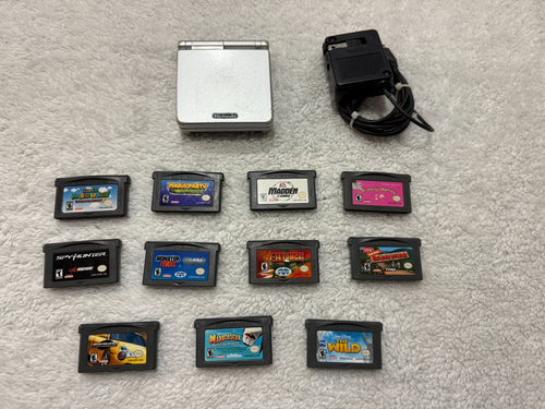 Nintendo Game Boy Advance SP Silver Console With 11 Games Mario Games ...