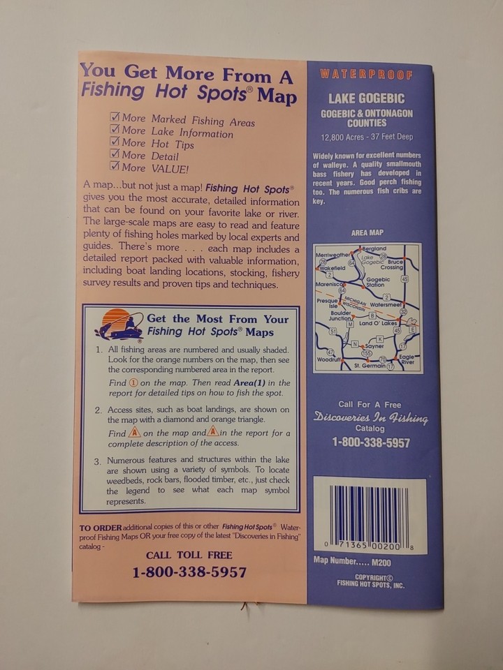 Lake Gogebic Michigan Series Fishing Hot Spots Waterproof Map | eBay