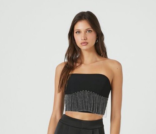New Sexy Black Rhinestone Fringe Tube top | eBay