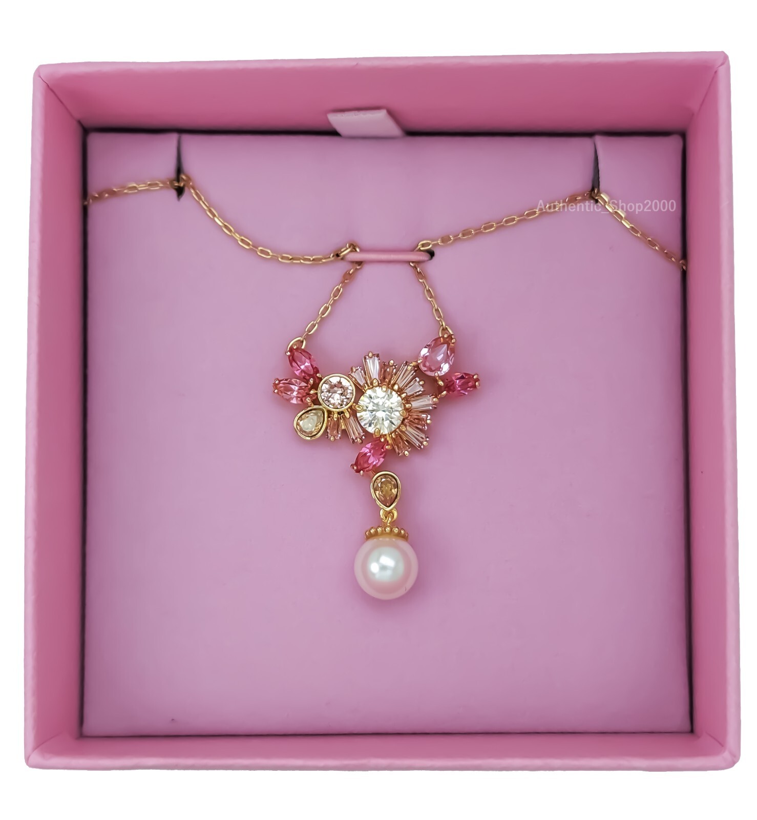 New 100% Authentic SWAROVSKI Pink Cherry Blossom Crystals Gema Necklace ...