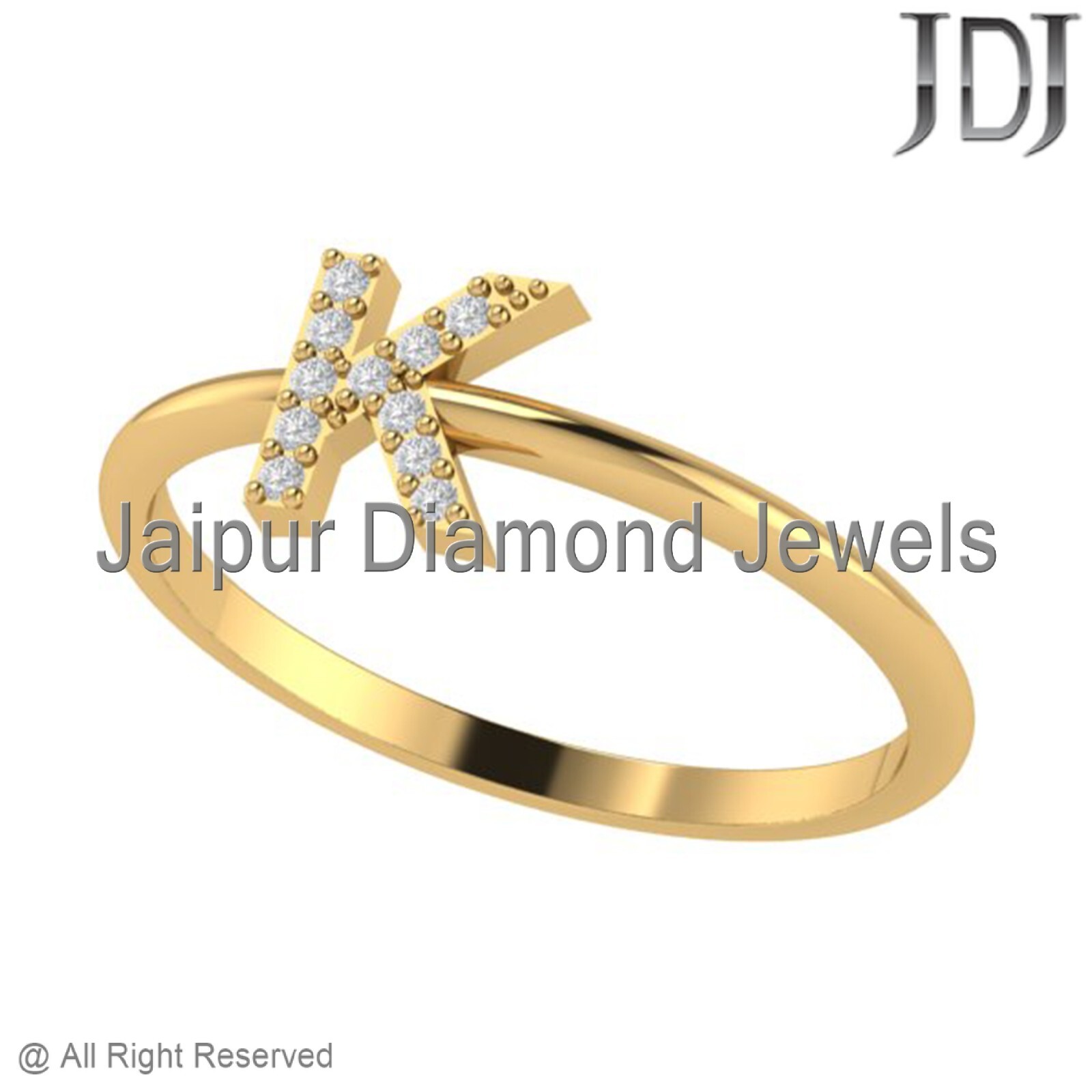 Solid 14k Yellow Gold Ring Genuine Diamond K Initial Alphabet Gold ...