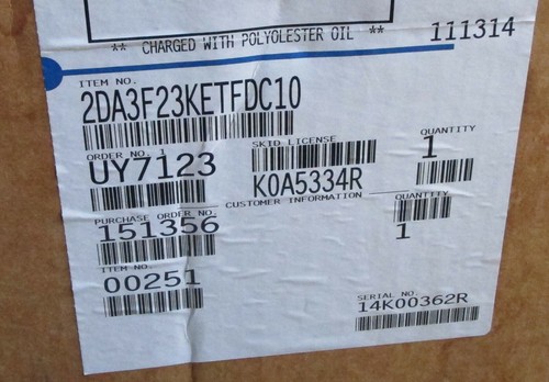 Copeland Discus w/Coresense Compressor 2DA3F23KE-TFD-C10 460V 3PH 60HZ ...