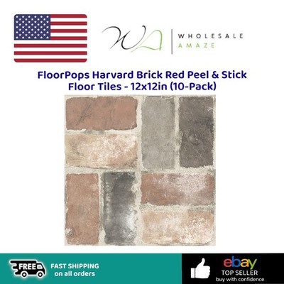 FloorPops Harvard Brick Red Peel & Stick Floor Tiles - 12x12in (10-Pack ...