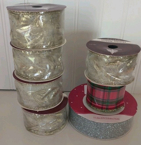 Christmas Winter Themed Holiday Decorative Wired Ribbon(6) One Unwired ...