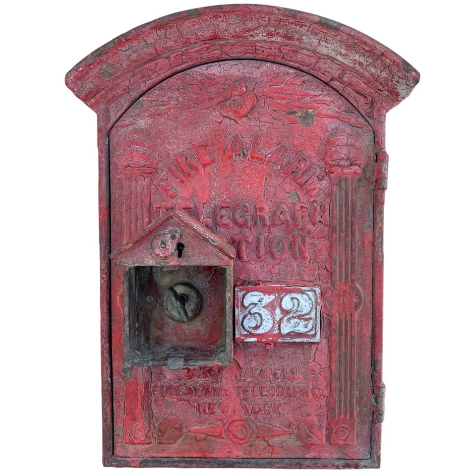 Early Antique GAMEWELL Excelsior Fire Alarm Cast Iron Box Round Top ...