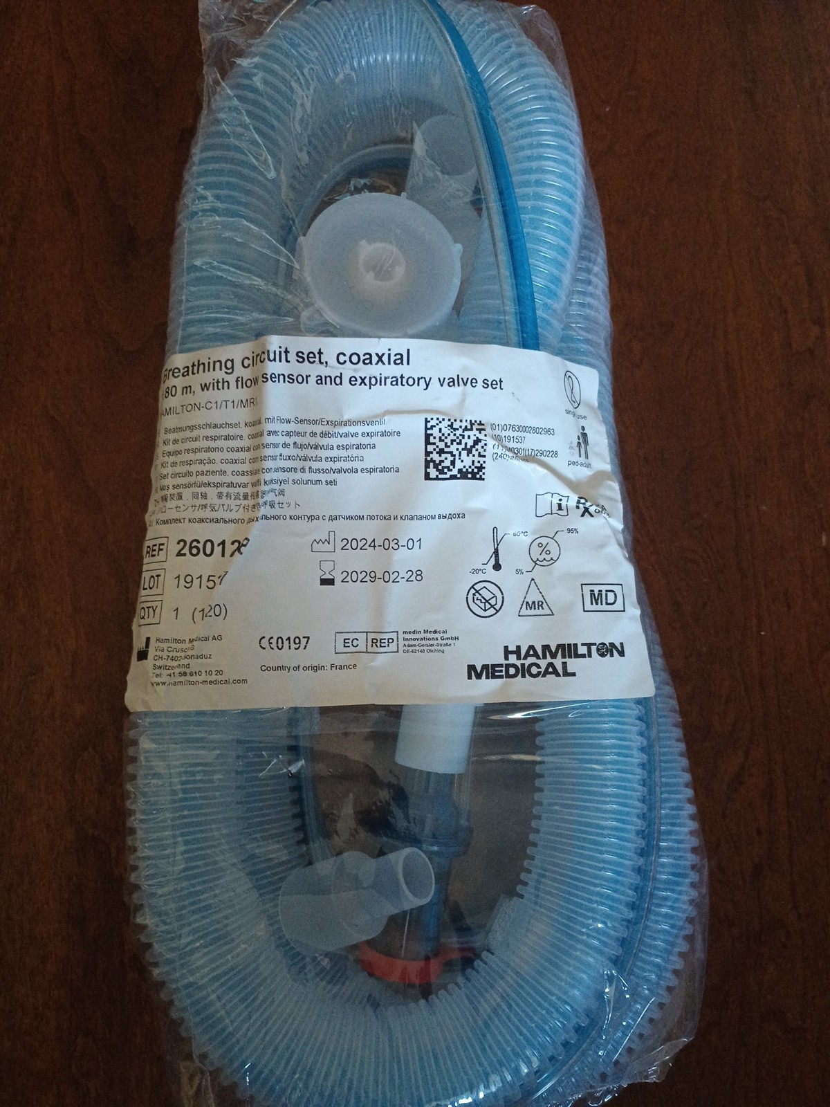 Hamilton Medical Breathing Circuit Set Coaxial 1.8m Flow Sensor ...