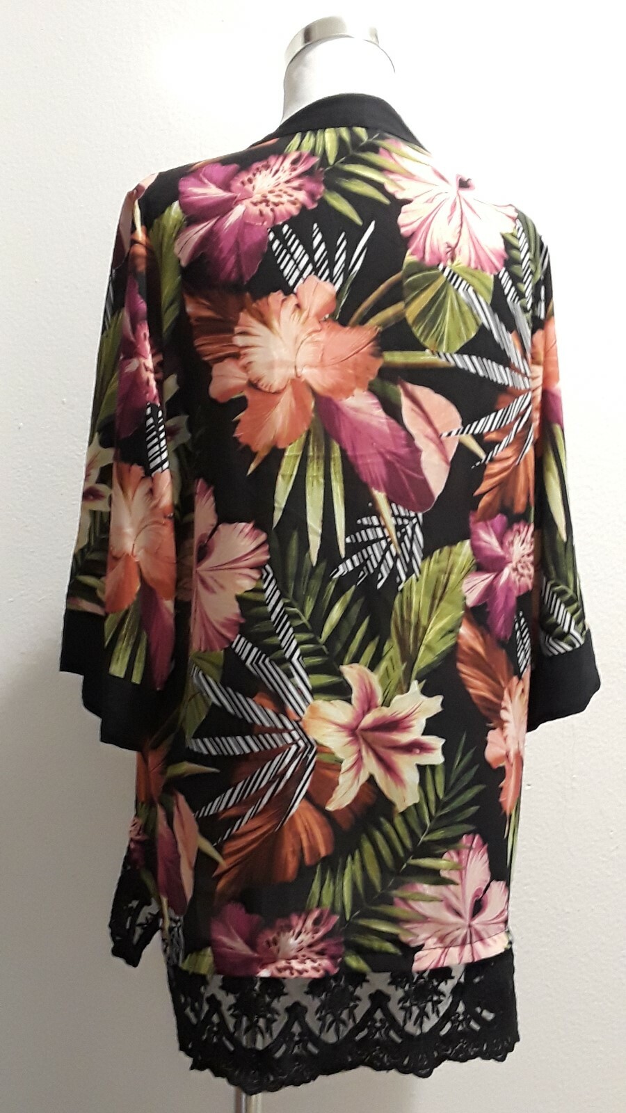 Thalia Sodi Women's Open Front Lace Crochet Hem Top Floral Black Multi ...