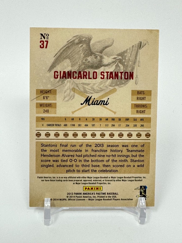 2013 Panini America's Pastime Michael Giancarlo Stanton GOLD Insert ...
