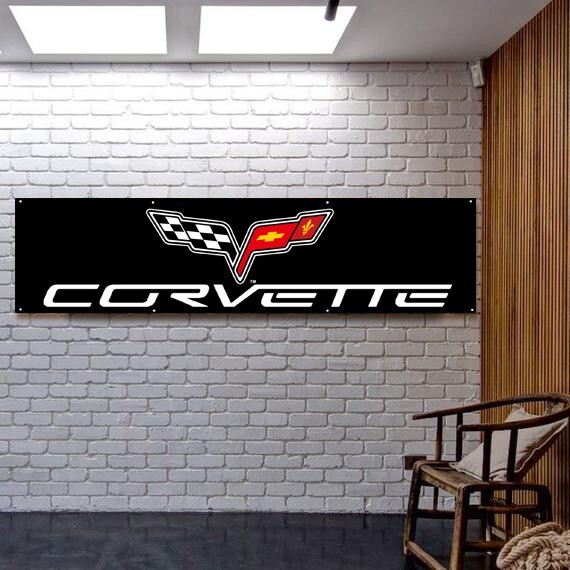 Corvette Banner Flag 2x8FT Racing Car Show Wall Decor Flag Garage Shop ...