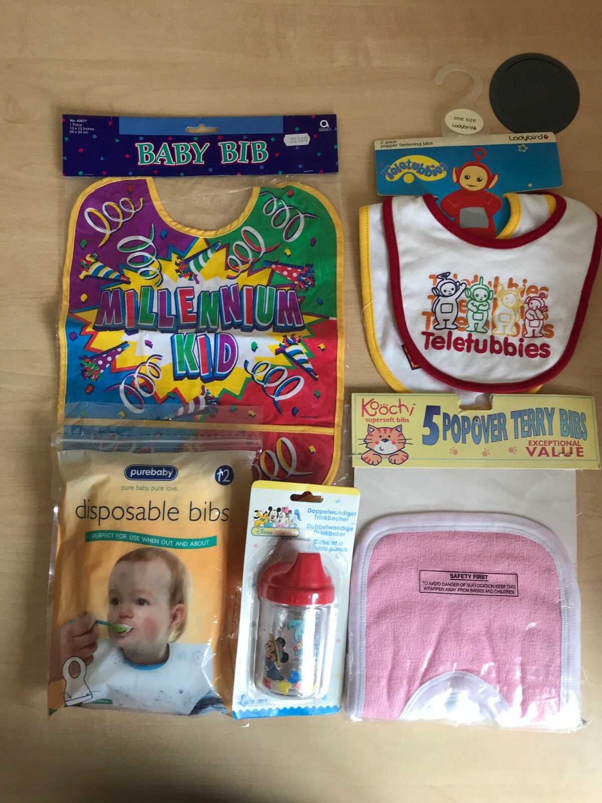 Brand New Purebaby Teletubbies Set of 20 Baby Bibs & Disney Sippy Cup ...