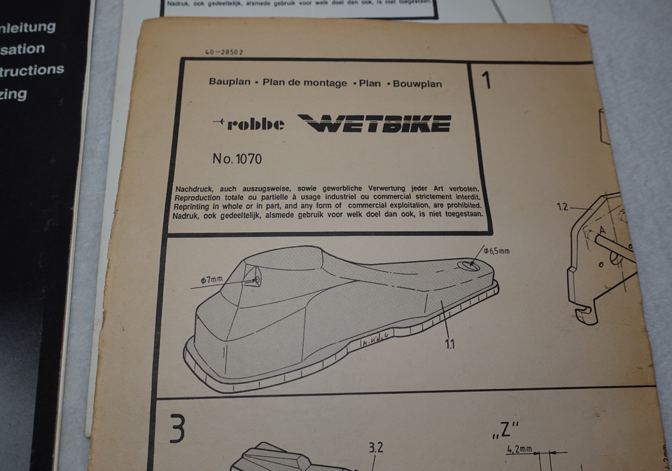 Robbe Wet Bike 1070 RC Jet Ski Original Assembly Operating Instructions ...
