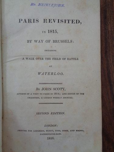 1816 PARIS REVISITED IN 1815 BY WAY OF BRUSSELS by SCOTT BATTLE OF ...