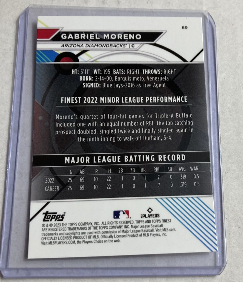 2023 Topps Finest #89- GABRIEL MORENO Rookie RC Card. | eBay