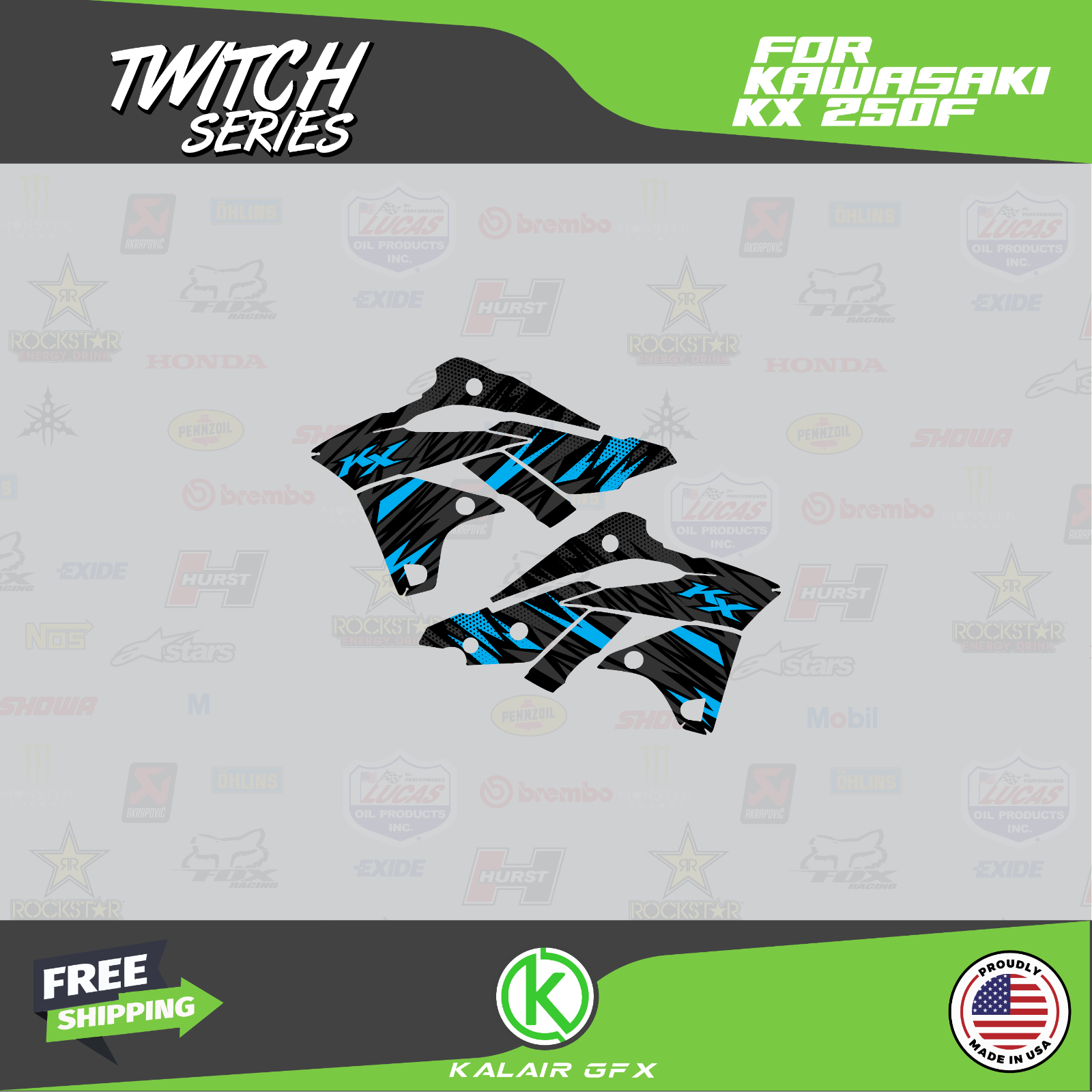 Graphics Kit for Kawasaki KX250F (2013-2016) KX 250F Twitch Series ...