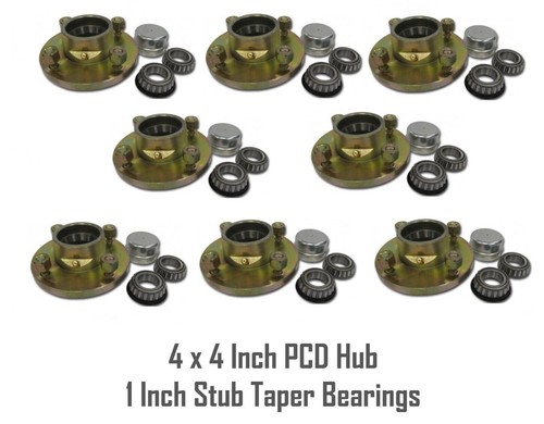Trailer Cast Wheel Hub Metal Cap and Taper Bearing 4" PCD Suits 1" Inch ...
