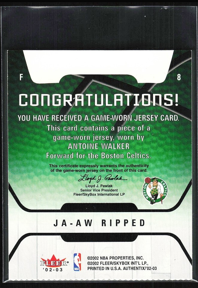 2001-02 Fleer Authentix Jersey Ripped Antoine Walker Boston Celtics #JA ...