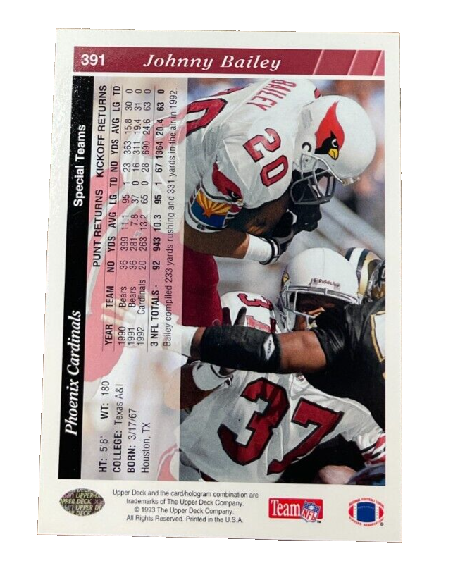 1993 UPPER DECK CARD # 391 Johnny Bailey - Phoenix Cardinals | eBay