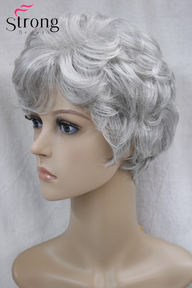 Women's Short Platinum/Silver Golden Curly Natural Synthetic Capless ...