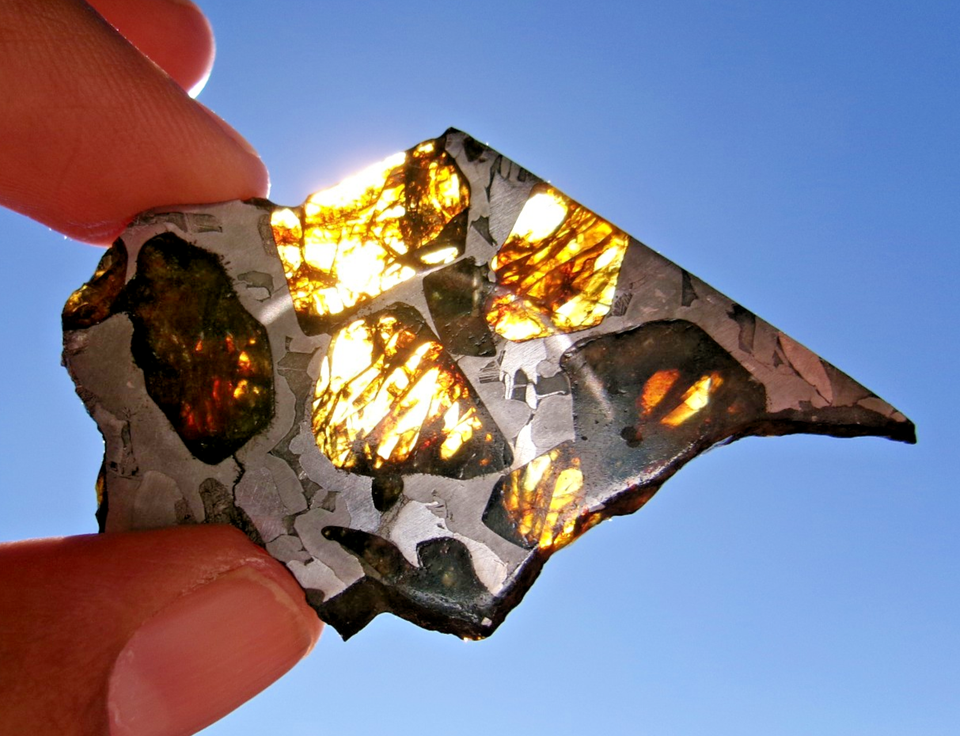 16.18 gram FUKANG PALLASITE METEORITE slice - Huge Translucent Olivine ...