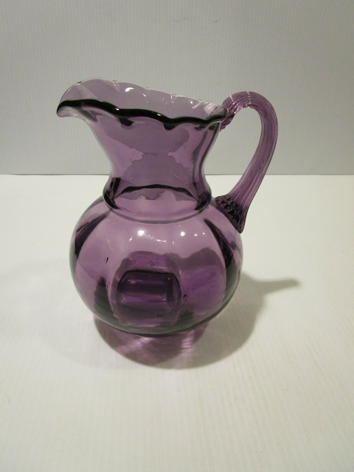 Elegant Purple Glass Pitcher w Ribbed Handle | eBay