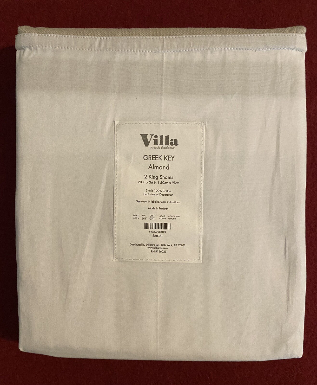 NEW Villa Noble Excellence Greek Key 2 Queen Shams Almond 100% Cotton ...