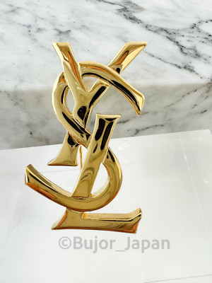 YSL YVES SAINT LAURENT BROOCH PIN YSL LOGO GOLD TONE UNISEX VINTAGE ...