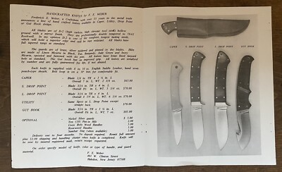 F. E. WEBER HANDMADE KNIFE BROCHURE CATALOG. CUSTOM NEW JERSEY KNIVES ...