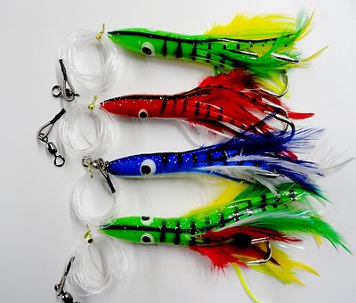 6" Rigged Tuna Clone Feather 3oz Trolling Saltwater Fishing Lures - 4 ...