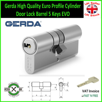 Gerda High Quality Euro Profile Cylinder Door Lock Barrel 5 Keys EVO | eBay