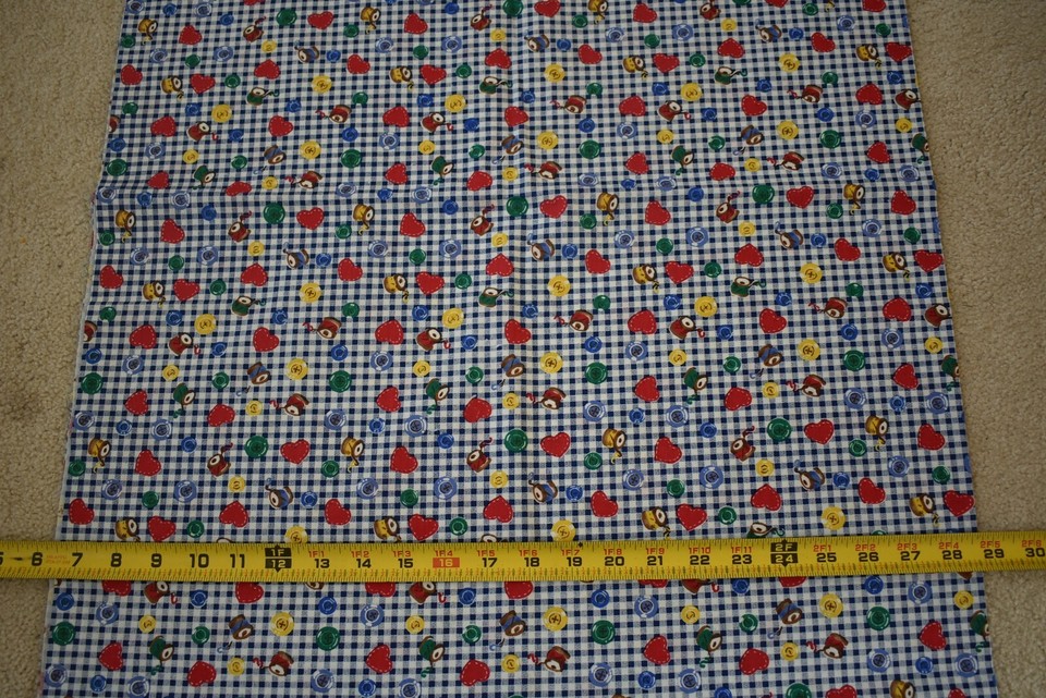 13" Long, Vintage, Colorful Sewing Notions on Blue & White Gingham ...