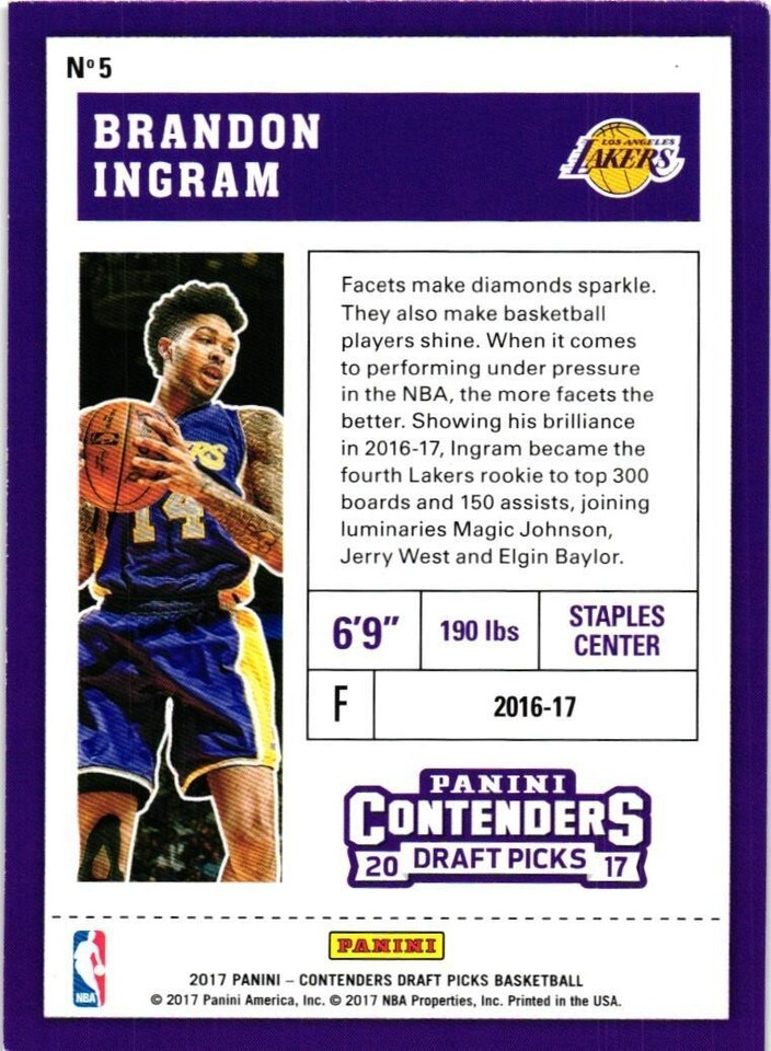 2017-18 PANINI CHRONICLES BRANDON INGRAM BASKETBALL CARD #5 $0.99 VALUE ...