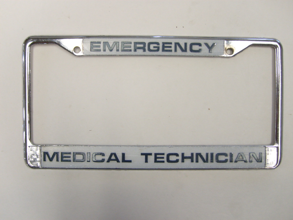 EMT Emergency Medical Technician License Plate Frame Metal Embossed Tag ...