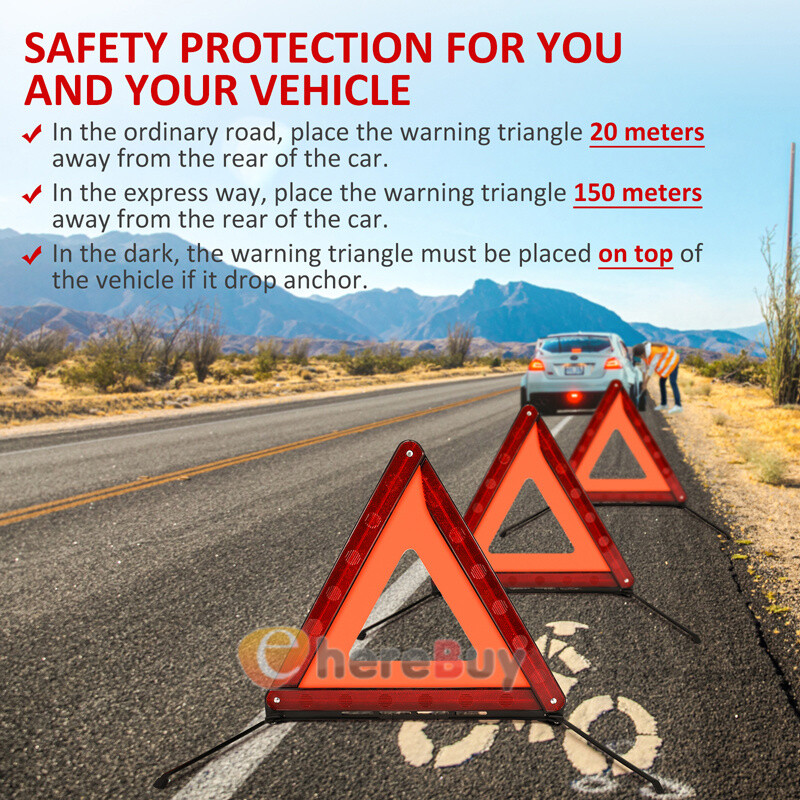 3X Reflective Warning Triangles Emergency Kit For Car Safety Security ...