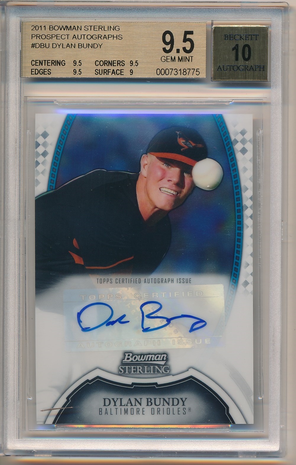 2011 Bowman Sterling DYLAN BUNDY Prospect Autograph Auto BGS 9.5/10 GEM ...