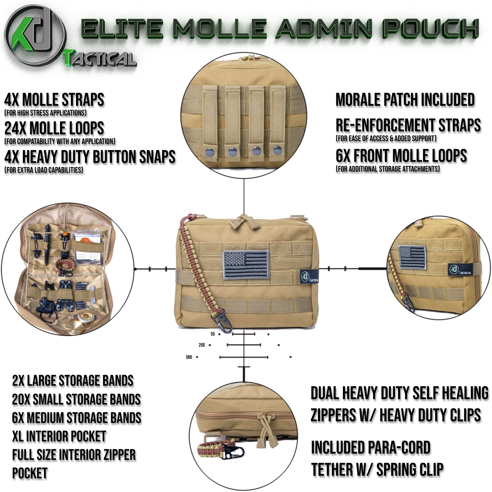 Large Tactical Molle Admin Pouch with Morale Patch and Paracord Tether Super HD | eBay