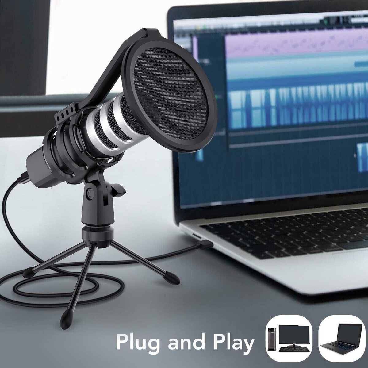 Professional USB Mic With Pop Filter Streaming YOTTO USB Condenser ...