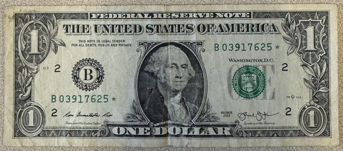 2013 One Dollar "Star Note" Serial Number B03917625 | eBay